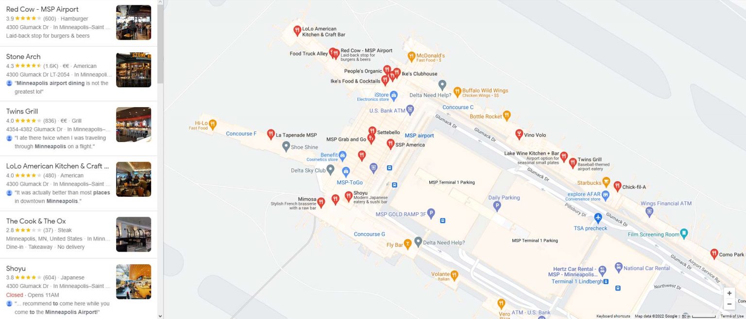 Food options at the Minneapolis-Saint Paul Airport MSP